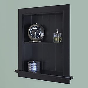 Fox Hollow Furnishings 14x18 Aiden Recessed Wall Niche Medicine Cabinet Replacement, in The Wall Bathroom Cabinet Insert Shelf/Shelves, Made in North America, Real Wood, NO MDF, Beadboard, Black