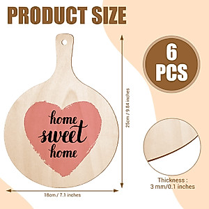 6 Pieces Mini Wooden Cutting Board Craft with Handle Wooden Chopping Board Unfinished Round Charcuterie Boards Mini Cheese Board Rustic Paddle for Christmas DIY Serving Home Kitchen Decor