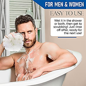 T.Taio Esponjabon Shower Bath Puff - Loofah Luffa Loufa Body Wash Ball - Mesh Pouf Scrubber for Full Cleanse Lather Skin Care - Essential Beauty Bathroom Accessories for Men & Women (Mother of Pearl)
