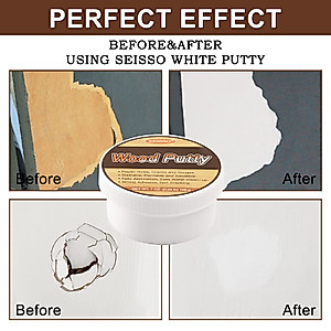 SEISSO Wood Putty, Water-Based Wood Filler, White Wood Putty for Trim, Wood Filler Paintable, Stainable, Wood Furniture Repair kit - Restore Wooden Table, Cabinet, Floors, Door
