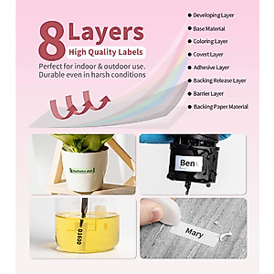 Vixic D1600 Bluetooth Label Maker (Comes with 4 Color Label Tapes) Bundle 6 Color Standard Label Tapes, 12mm (1/2 Inch), Compatible D1600 Label Maker