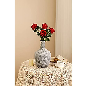 Luyue 10 Pack Artificial Velvet Roses Fake Red Rose Silk Flowers with Stem Floral Gift for Wedding Arrangement Party Home Decor-Red