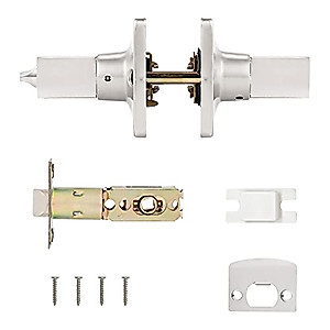 GOBEKOR 5 Pack Interior Brushed Nickel Bedroom Door Handles with Lock Privacy Door Levers Bathroom Lever, Square Rosette