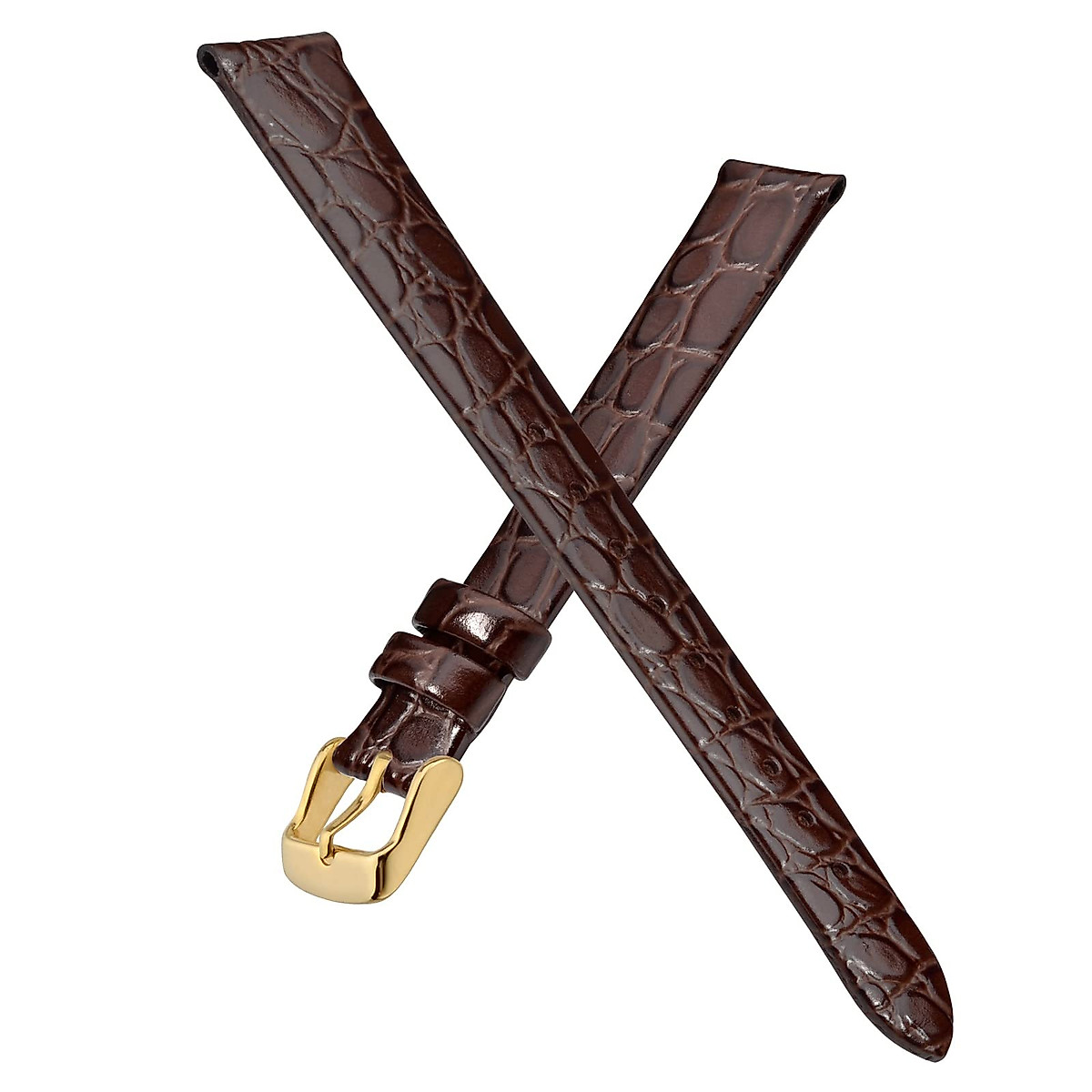 BISONSTRAP Leather Watch Straps, Soft Replacement Bands with Polished Buckle,12mm, Brown with Gold Buckle