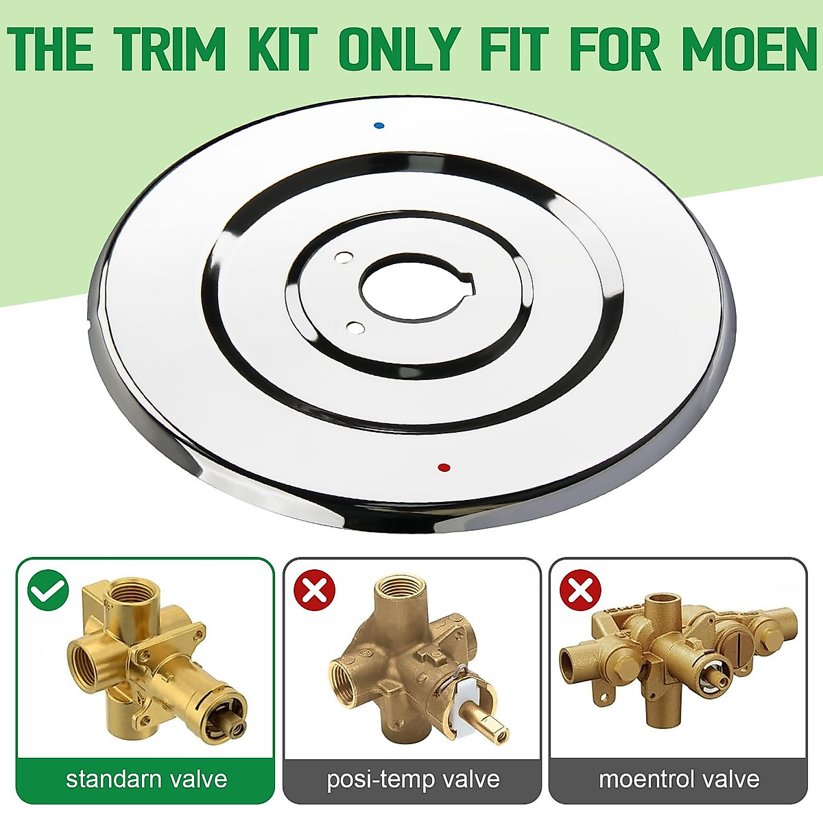 Shower Faucet Cover Plate Escutcheon for Moen 16090 Chateau Collection, Shower Valve Cover Plate, Shower Trim Kit Part for One-Handle Tub and Shower Faucets, 1 Pack