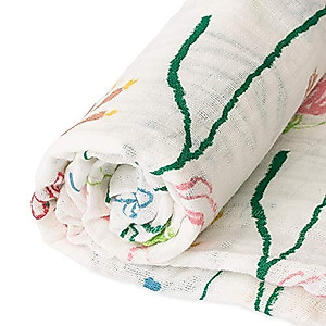 Red Rover Kids Cotton Muslin Swaddle - 47”x 47”- 100% Cotton – Machine Washable – Softer with Every Wash – Playful Designs -Soft, Breathable & Lightweight – Unisex (Pastel Petal)