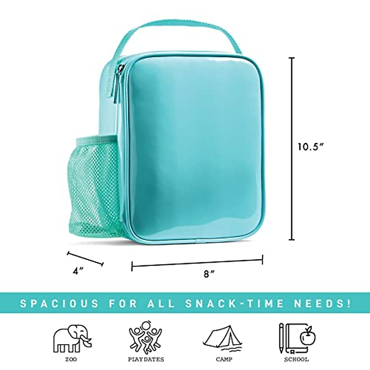 Fit + Fresh DIY Sticker Insulated Lunch Bag, Trendy Kids Lunch Box, Soft Lunch Cooler Bag, Perfect for School, Picnics, Trips & More, Teal