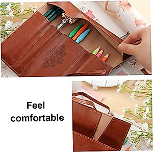 Pencil Bag Pen Pouch Leather Vintage 21x8cm Brown Roll Up Case Retro Stationery Storage School Supply Pen Case Leather Pencil Bag,Pencil Leather Roll Pouch,Pencil Pouch Bag,Pencil Roll