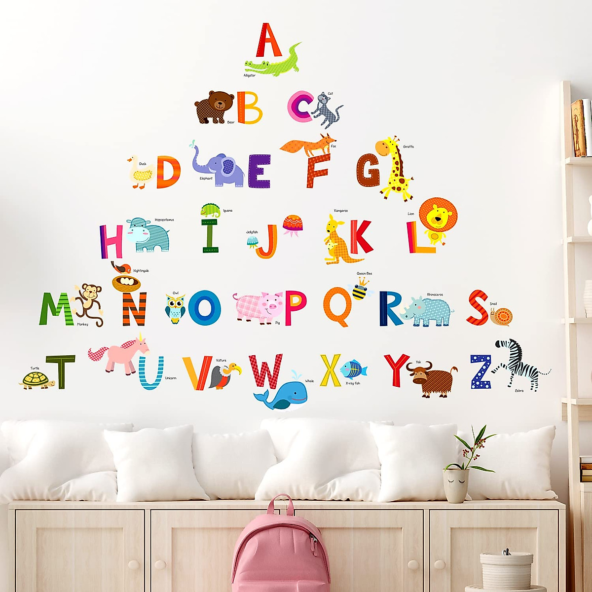 DECOWALL DA-1503A Animal Alphabet ABC Kids Wall Stickers Wall Decals Peel and Stick Removable Wall Stickers for Kids Nursery Bedroom Living Room d?cor