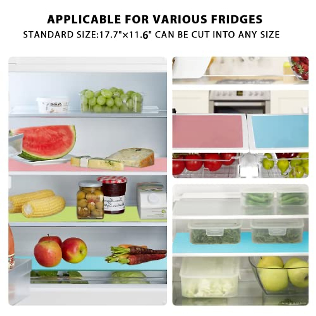 12 PCS Refrigerator Liners,Cailide Washable Mats Covers Pads,Home Kitchen Gadgets Accessories Organization for Glass Shelves Multi-Use Shelf Drawer Fridge Liners (Blue+Green+Pink,12 Pack (17.7"×11.6")