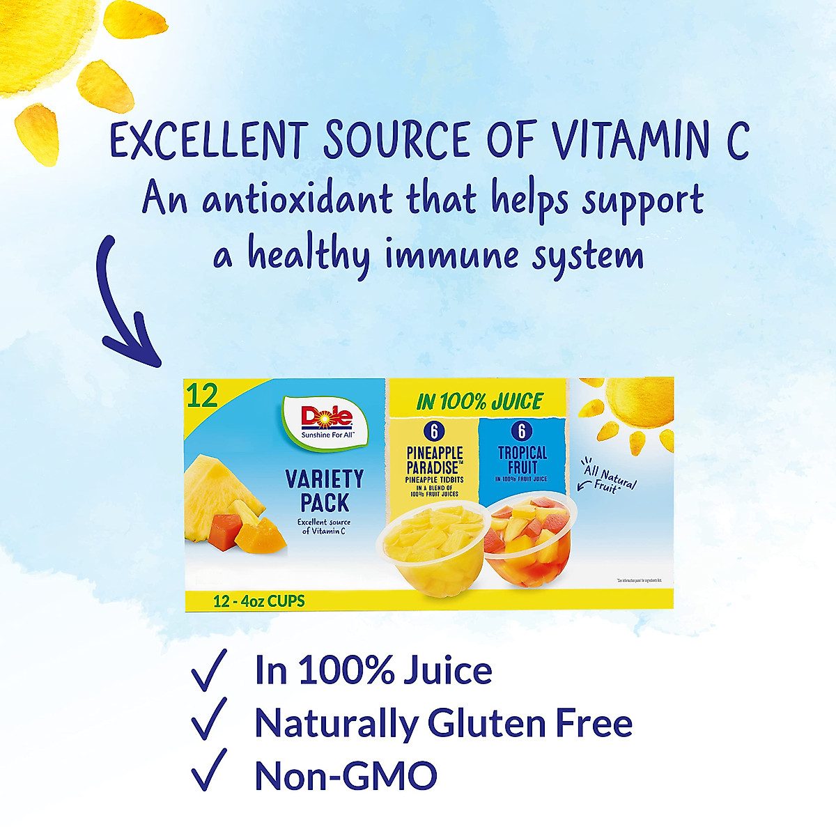 Dole Fruit Bowls Pineapple Tidbits & Tropical Fruit in 100% Juice Snacks, 4oz 12 Total Cups, Gluten & Dairy Free, Bulk Lunch Snacks for Kids & Adults