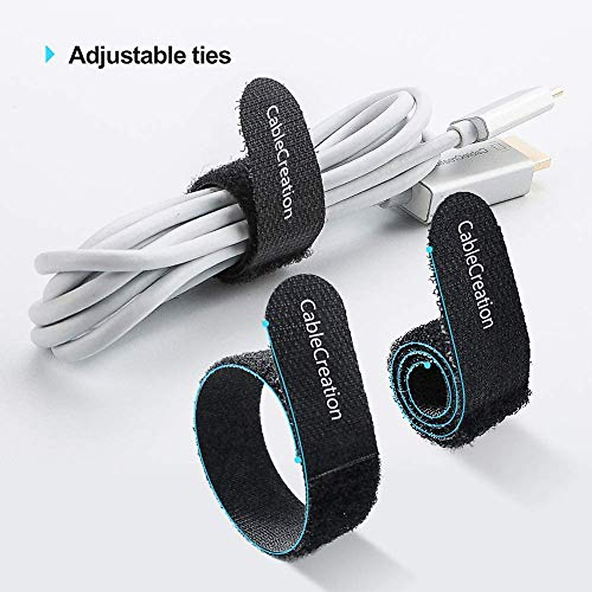 CableCreation Fastening Cable Ties Reusable, Premium 6-Inch Adjustable Cord Ties, Nylon Cable Management Straps Hook Loop Cord Organizer Wire Ties Reusable Black, 50PCS