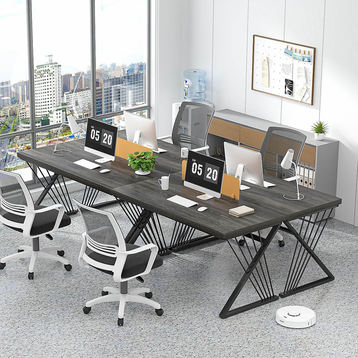 FOLUBAN Modern Home Office Desk, Rustic Wood and Metal Computer Desk, Writing Study Gaming Table PC Desks for Living Room Bedroom, Industrial Dark Gray, 53 inch