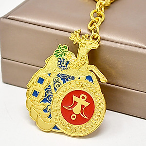 FengShui 100 Blessings Energetic Deer Wealth Amulet Keychain W4950
