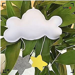 Bemeet 5ft Felt Cloud Star Wall Hanging Decoration (Set of 1) Clouds Stars Moon Garland for Kids Bedroom Living Room, Baby Shower Party Supplies, Sky Theme String Garlands for Nursery Decor