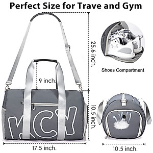 KCY Sports Gym Bag with Wet Pocket & Shoes Compartment for Women & Men, Small Sports Duffel Bag for Yoga Baseball Camping Travel, Waterproof, Lightweight, Grey
