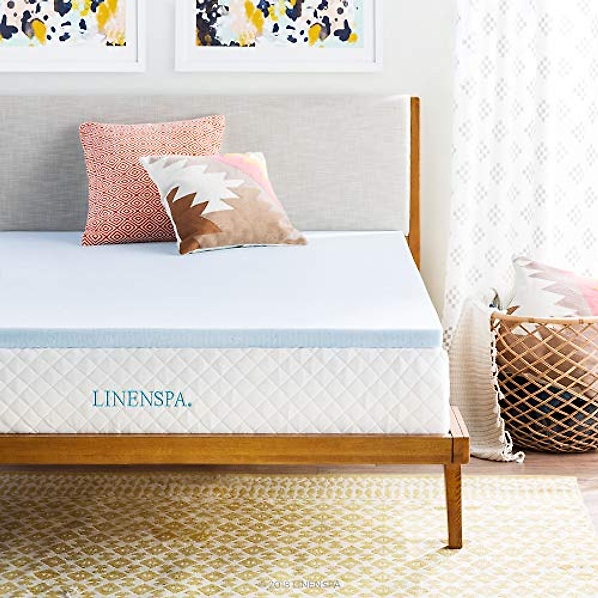 Linenspa 2 Inch Memory Foam Mattress Topper, Gel Infused Queen Mattress Topper, CertiPUR-US Certified