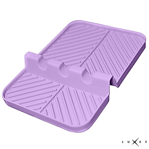 Luxet Updated Spoon Rest for Kitchen Counter, Heat-Resistant Silicone Utensil Rest for Countertop with Drip Pad,Non-Slip Spoon Holder for Stove Top Kitchen and Grill Utensil Holder Lid (Purple)