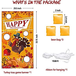 Cloria Thanksgiving Games, Thanksgiving Bean Bag Toss Games for Kids Family Adults, Fall Thanksgiving Party Supplies Activities, Turkey Hanging Toss Game Banner Decorations