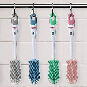 Nuby Soft Non-Scratch Silicone Bristle Bottle & Nipple Brush with Looped Handle, Aqua