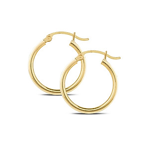 14K Yellow Gold Hinged 2mm Huggie Hoop Earrings, 10mm Diameter Polished Finish