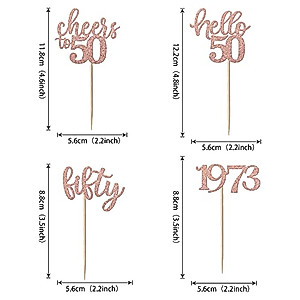24 Pack 50th Birthday Cupcake Toppers Glitter Fifty Since 1973 Hello 50 Years Birthday Cupcake Picks Cheers to 50 Cake Decorations for Happy 50th Birthday Anniversary Party Supplies Rose Gold