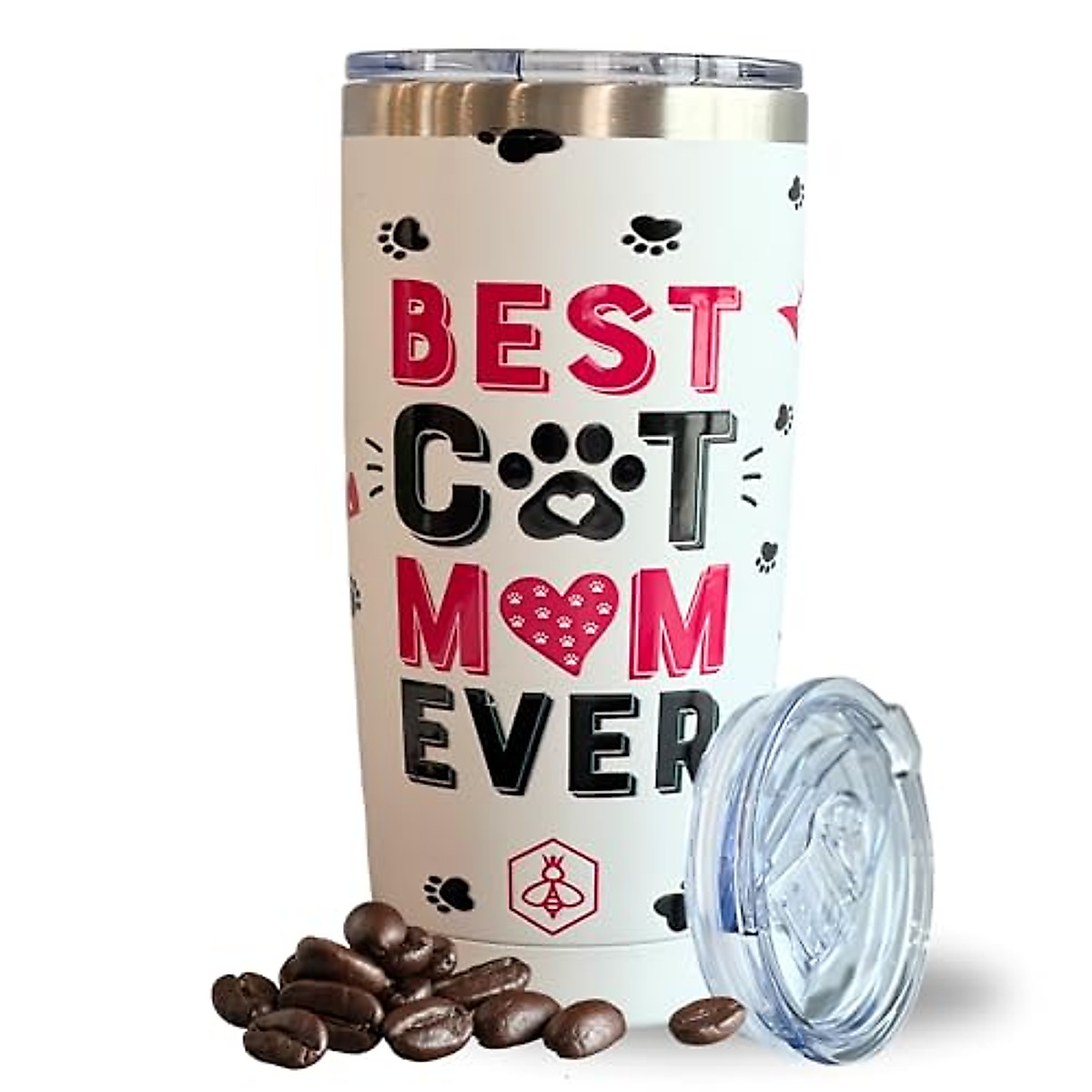 Biddlebee Cat Gifts for Cat Lovers Travel Coffee Cat Mug w/Slider Lid | 20oz Spill Proof Stainless Steel Insulated Cup | Cat Lover Gifts for Women | Cat Gifts for Women | Best Cat Mom