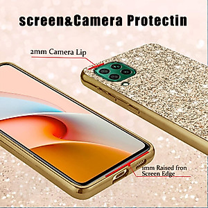 Compatible with Huawei P40 Lite Case Glitter Shockproof,Huawei P40 Lite Phone Case Bling Sparkly Soft TPU and PC Silicone Shiny Girl Women Thin Protective Cover (Gold)