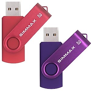 SIMMAX USB Flash Drives 2 Pack 64GB Memory Stick Swivel Design USB 2.0 Flash Drive Thumb Drive Zip Drives (64GB Red Purple)