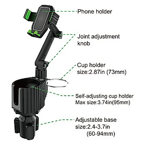 This Hill 3 in 1 Cup Holder Expander for Car 360° Rotation Cup Holder Phone Mount Compatible with iPhone/Samsung All Smartphones[2022 Upgraded 2nd Generation]