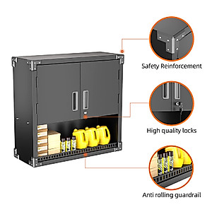 Aobabo Metal Wall Storage Cabinet with Locking Door and 1 Shelf 1 Opened Drawer, Wall-Mounted Storage Cabinet for Garage,Warehouse,Office,Black,Assembly Required