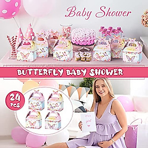 Nezyo Butterfly Party Favor Treat Boxes, Pink and Purple Butterfly Floral Goodie Gable Candy Box Paper Gift Box for Birthday Party Supplies Baby Shower Wedding Party (24), Gold