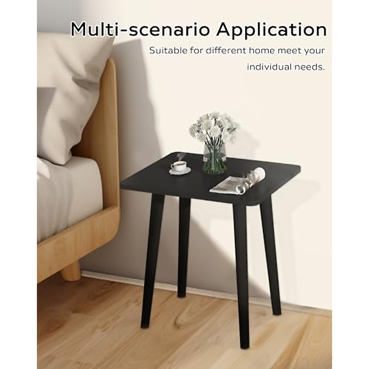 MIRROTOWEL Side Table, Small Table, Modern Home Decor Bedside Table for Living Room Bedroom Balcony Office,Easy to Assemble（Black）