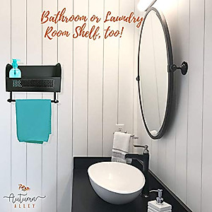Autumn Alley Rustic Farmhouse Wall Mounted Black Paper Towel Holder with Shelf | Sturdy & Stylish Farmhouse Bathroom Towel Holders | Vintage Towel Hanging Rack | Rustic Kitchen/Bathroom Wall Decor