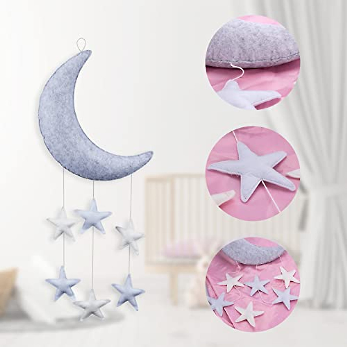 Moon and Stars Nursery Decor - Two Baby Wall Decorations for Nursery Hanging Moon Nursery Wall Decor and Separate Star Wall Baby Decor for Nursery Star Baby Nursery Garland