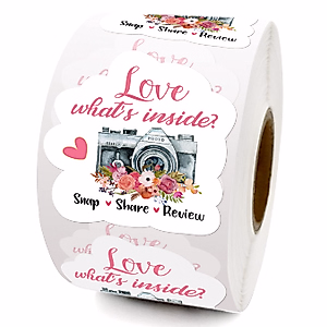 Cute Camera Snap Share Review Thank You Stickers, Online Retailers Small Business Small Shop Gift Bags Packages Labels Envelopes Stickers, 500 Labels Per Roll