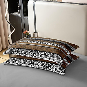 Zebra Texture 100% Natural Cotton Duvet Cover Full Dark Leopard Bedding Set for Kids Youth Adults Rustic Paisley Comforter Cover Bohemian Exotic Brown Bed Sets with 2 Pillowcases Soft