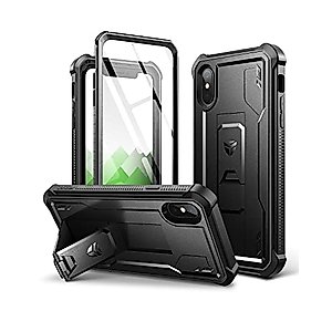 Dexnor for iPhone X/iPhone Xs Case, [Built in Screen Protector and Kickstand] Heavy Duty Military Grade Protection Shockproof Protective Cover for iPhone X/iPhone Xs, Black