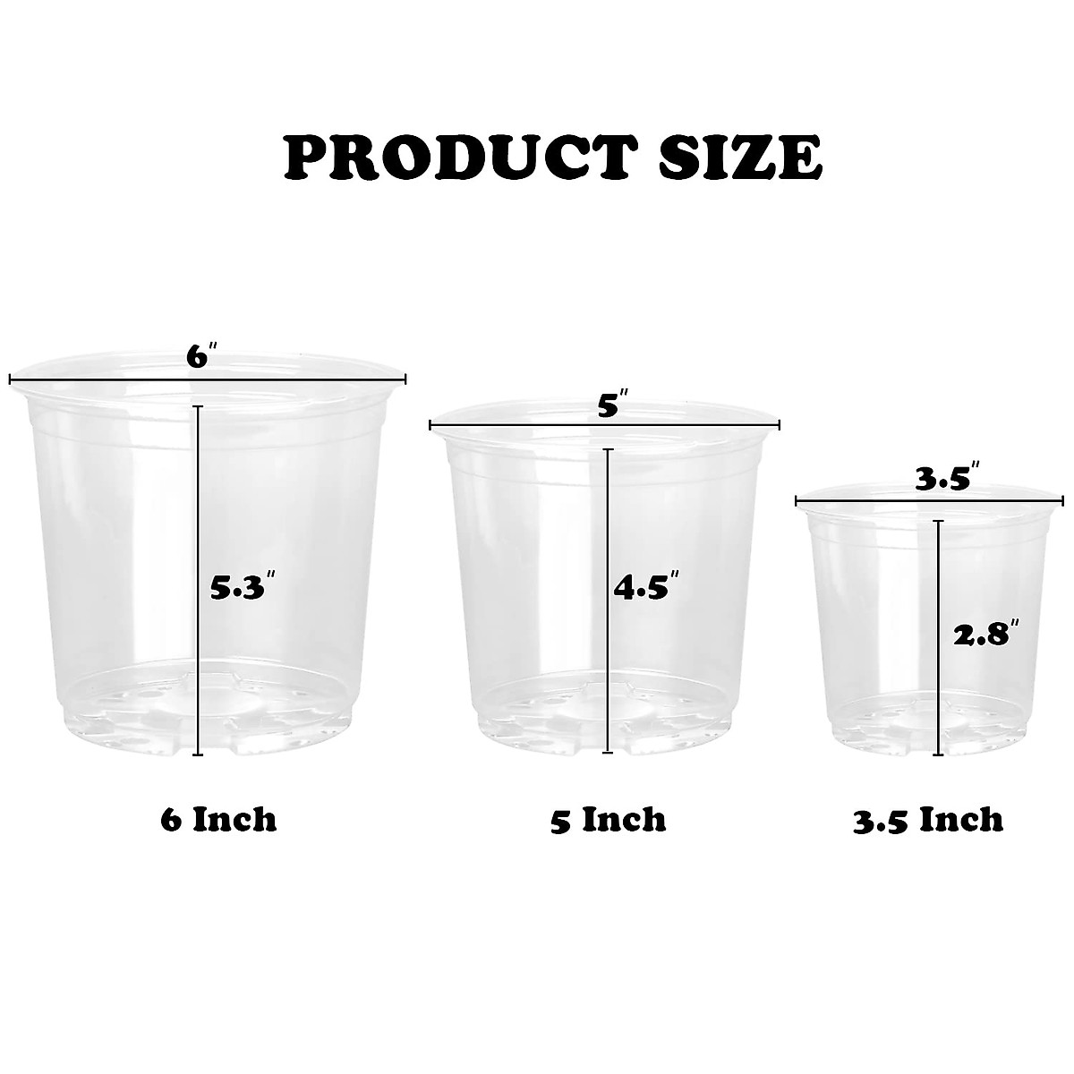 RAOOKIF 24 Pack 6/5/3.5 Inch Clear Nursery Pots with Drainage Holes, Transparent Nursery Pots Variety Pack, Flexible Plastic Nursery Pots for Plants, Garden Flower Pot