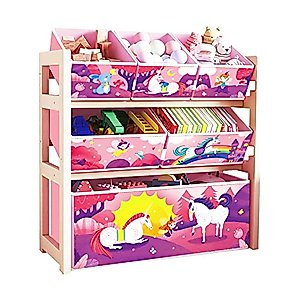 Jomifin Kids Toy Organizer for Boys Girls, 6 Storage Bins Large Storage Capacity Best Toy Storage Solution for Playroom, Nursery (Green) (Pink)