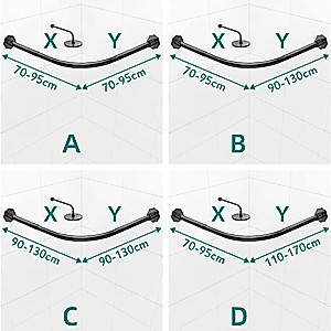 Shower Curtain Rail L Shaped Curved Shower Curtain Rod, For Bathtub, Closet, Doorway, 304 Stainless Steel, Including Fittings, Black (90-130cm/90-130cm)