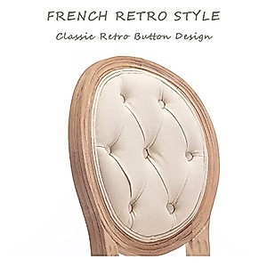 Bonzy Home French Country Dining Chairs Set of 6, Farmhouse Button Back Dining Room Chairs with Solid Wood Frame and Curved Backrest, French Bistro Chairs for Bedroom Kitchen Restaurant, Beige