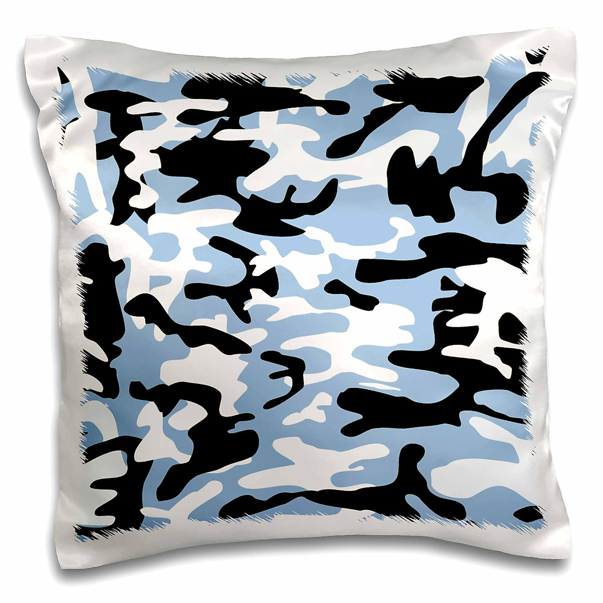 3dRose Blue Army Print Style Camo Squiggles-Modern Camouflage Inspired Pattern Pillow Case, 16 x 16