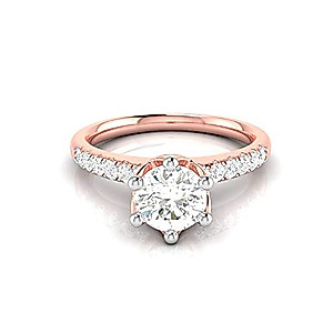 VVS Certified Solitaire Ring with 0.15 Ct Round Natural & 0.39 Ct Center Round Moissanite Diamond in 14k White/Yellow/Rose Gold Engagement Ring for Women | Ceremony Ring for Her (IJ-SI, G-VS2)
