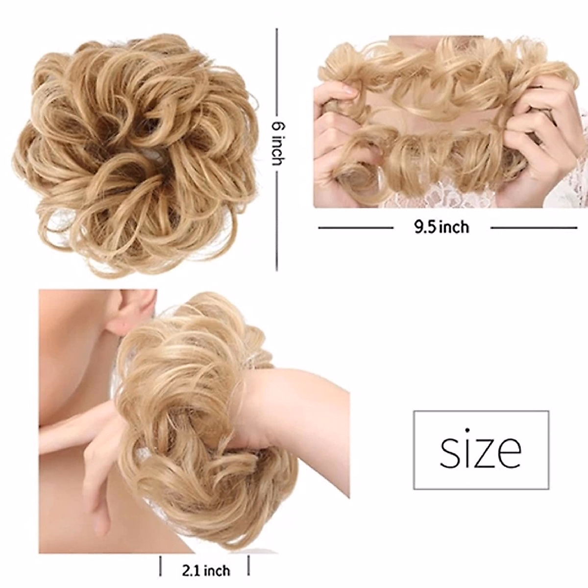 Messy Bun Hair Extension for Women,Curly Wavy Synthetic Hairpieces,Ash Blonde Chignon,Thick Natural Hair Accessories Ponytail Scrunchies Updo(22-613#,2Pcs)
