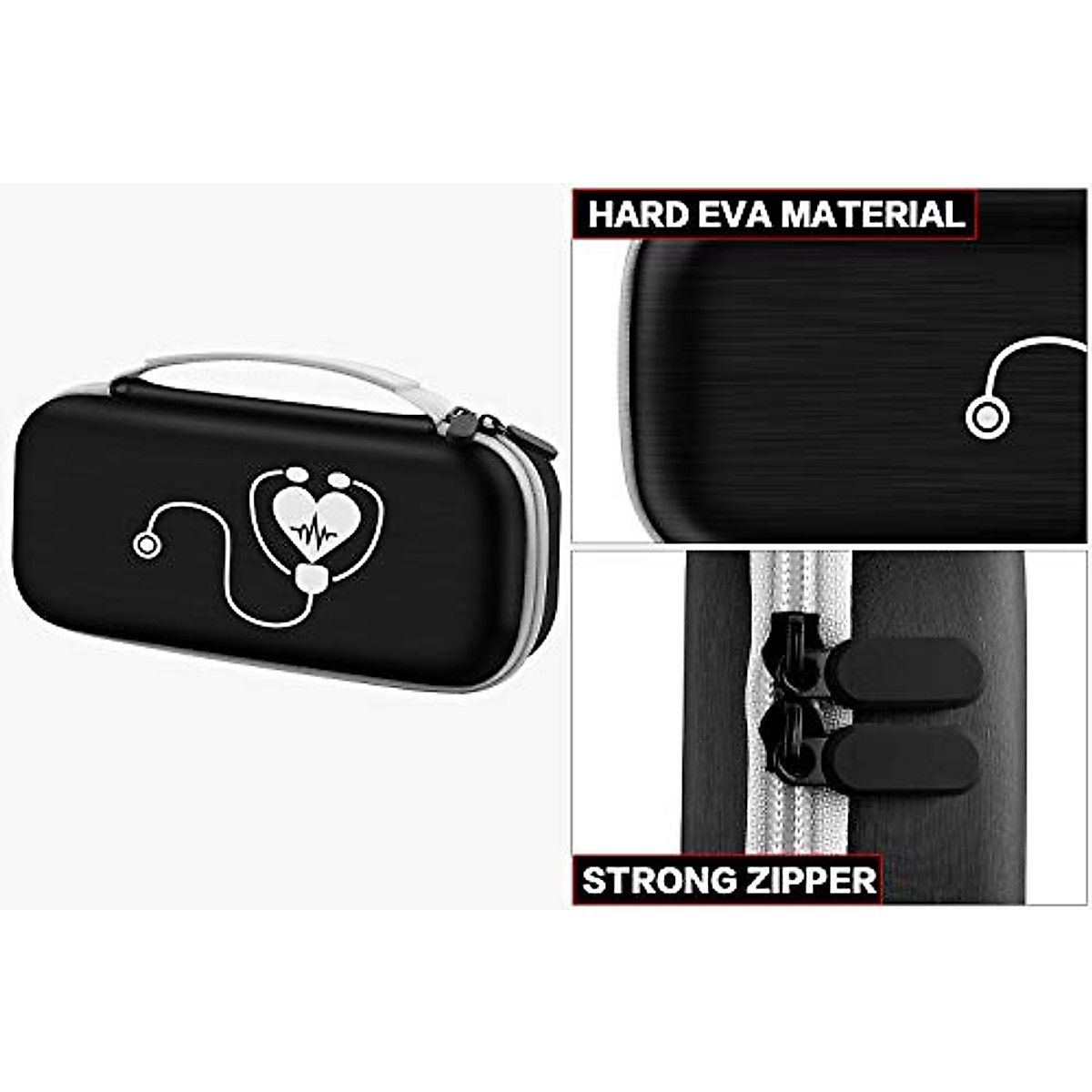 Protective & Portable Case Fits for 3M Littmann Classic III Monitoring Stethoscope, Accessories Holder for Reflex Hammer, Pen Light & Other Supplies, Bag for Nurse, Doctor - Black&Carton