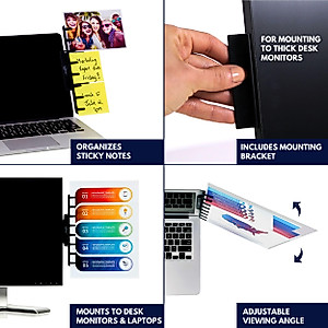 Note Tower Monitor Document Paper Holder for Typing - Sticky Note Organizer - Mounts to Laptops & Desktop Monitors, Reduces Eye and Neck Strain - Black