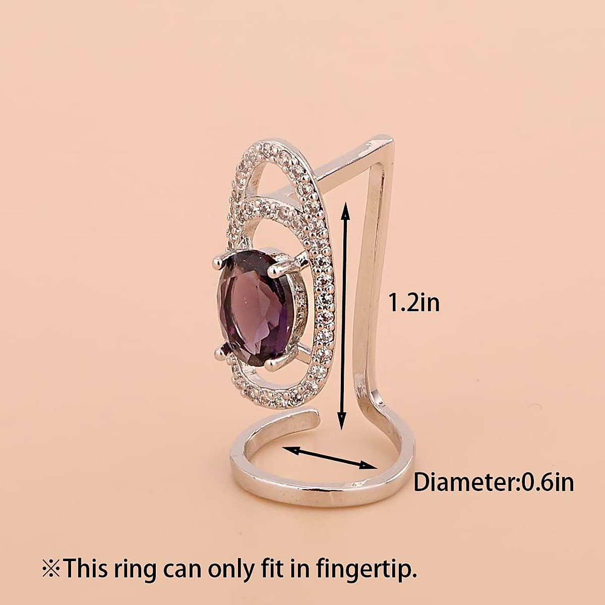 Rumtock Purple Crystal Fingertip Manicure Ring Adjustable Statement Rings for Women Girls