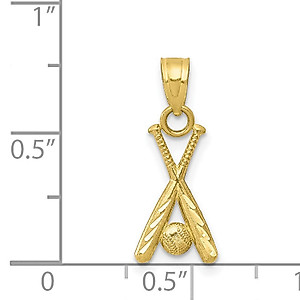 Jewelry Stores Network Accented Baseball Bats and Ball Pendant in Real 10k Yellow Gold 12x8mm