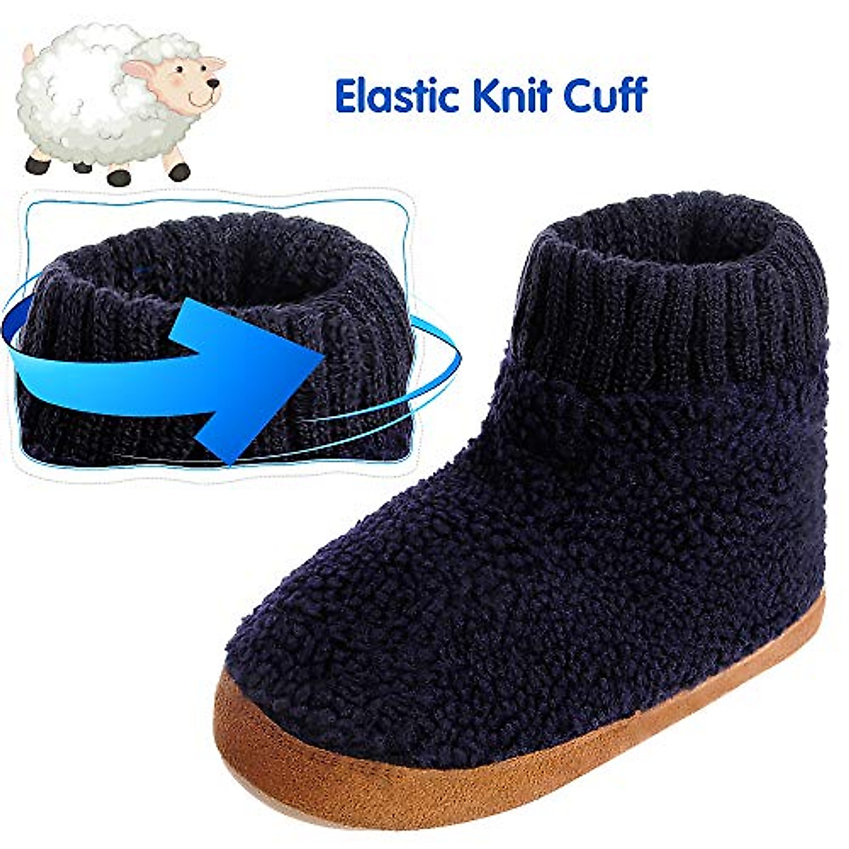 shoeslocker Boy Slippers Comfortable House Slippers Little Kids Big Kids Boys House Slipper Booties Dark Blue Size 2